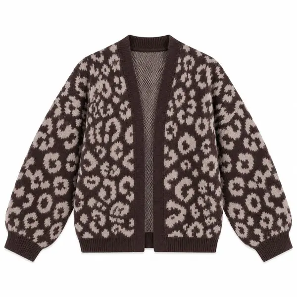 LATELIER LONDON Neutrals Chocolate & Cream Leopard Print Knitted Cardigan