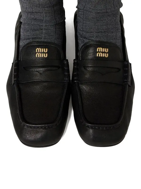 Miu Miu Nappa Loafers With Ruffles - Black