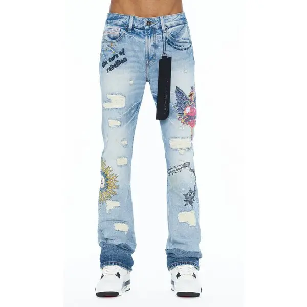 CULT OF INDIVIDUALITY Lenny Graphic Distressed Bootcut Jeans