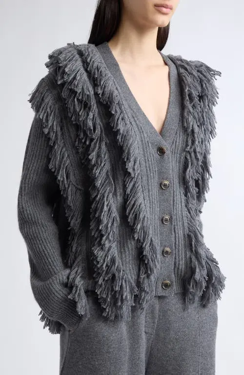 LISA YANG Soreia Fringe Cashmere Cardigan - Graphite
