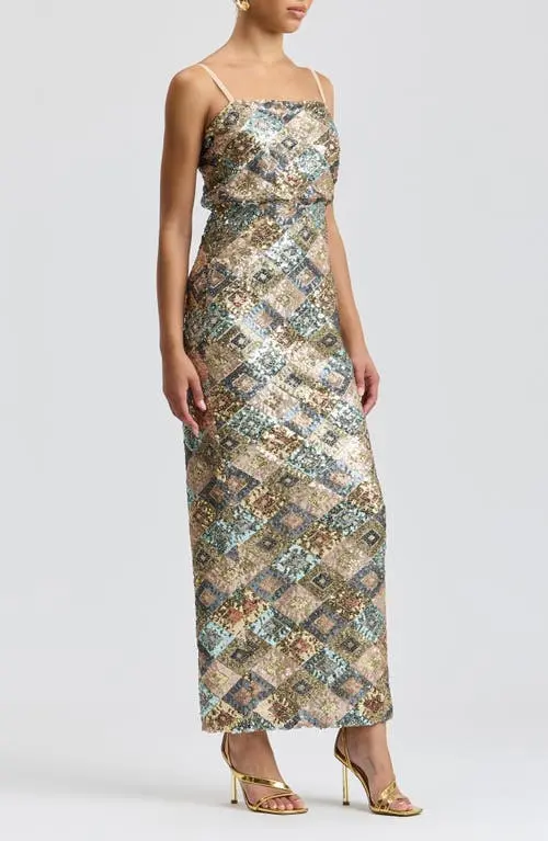 Avec Les Filles Sequin Tie Waist Column Maxi Dress