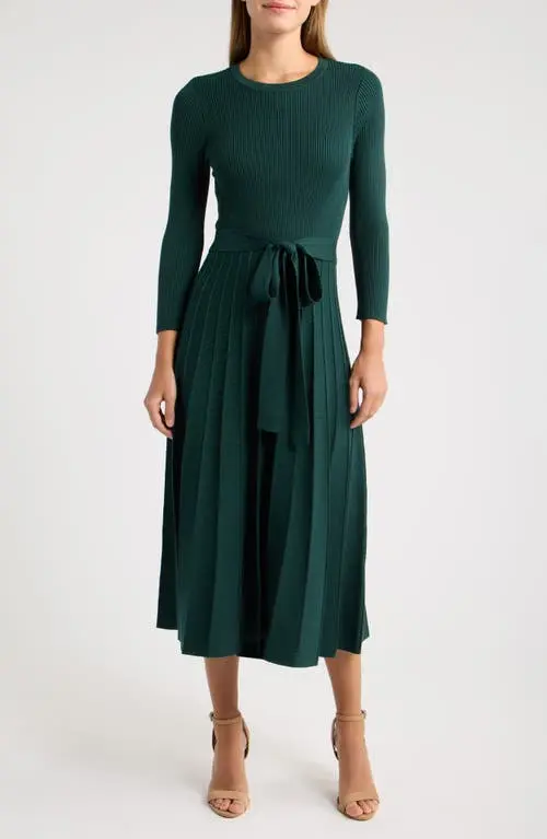 Eliza J Ribbed Fit & Flare Midi Dress - Tea
