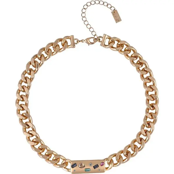 Badgley Mischka Curb Chain Crystal Bar Collar Necklace - Multi-gold