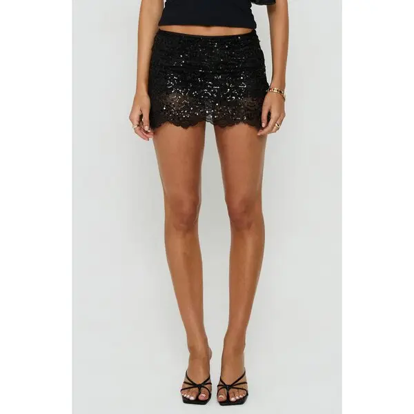 Princess Polly Ambrosa Sequin Lace Mini Skort - Black