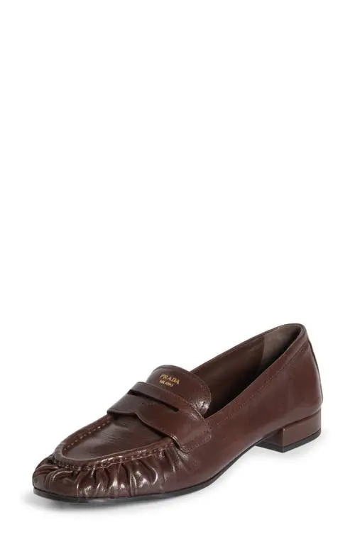 Prada Ruched Leather Loafer - Moro