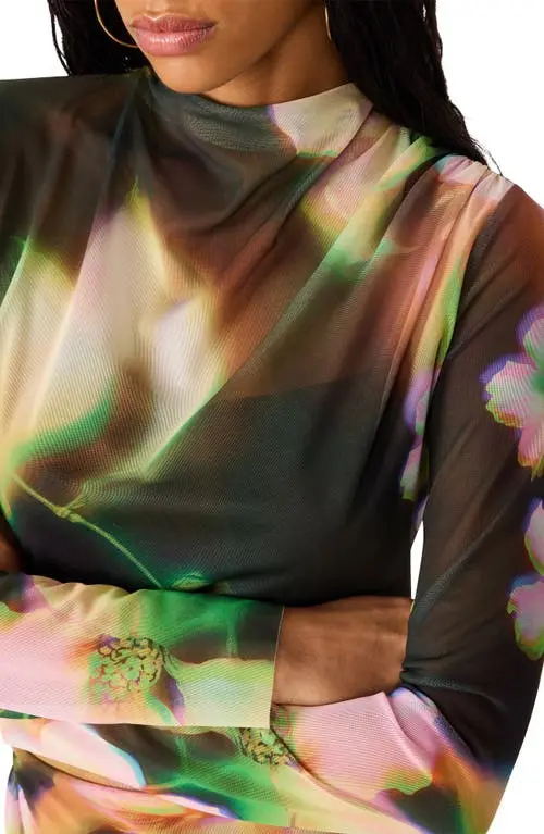 Steve Madden Floral Long Sleeve Mesh Midi Dress
