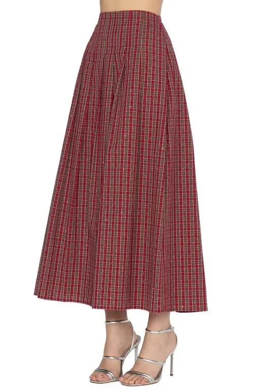 CIEBON Pheona Embellished Plaid Midi Skirt