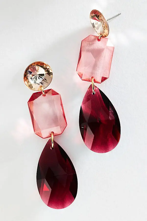 Anthropologie Floatg Crystal Drop Earrgs - Pink Pattern