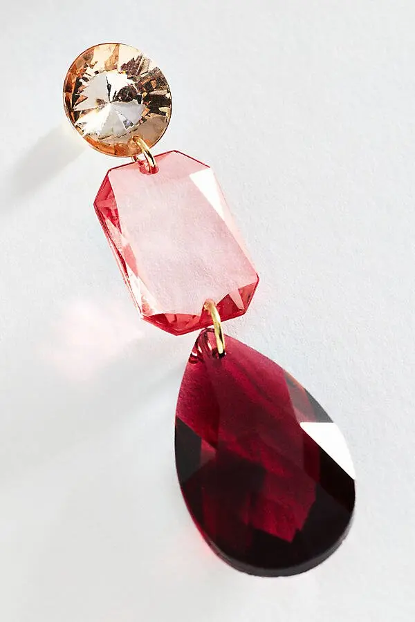 Anthropologie Floatg Crystal Drop Earrgs - Pink Pattern