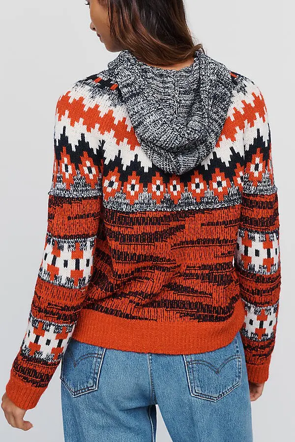 PILCRO Fair Cotton Wool Blend Fair Isle Hooded Sweater