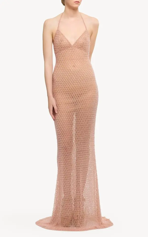 Elie Saab Mesh Beaded Maxi Dress
