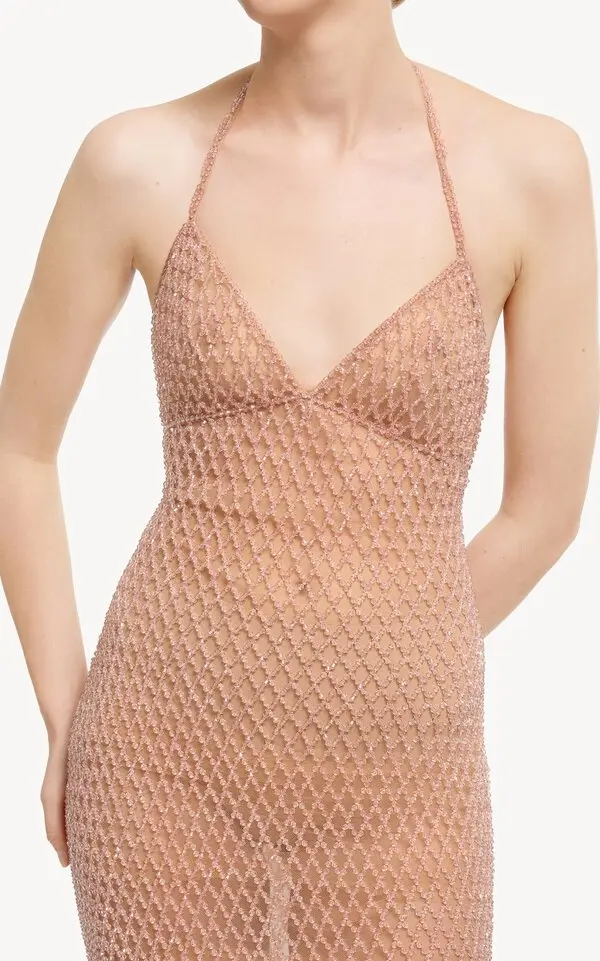 Elie Saab Mesh Beaded Maxi Dress