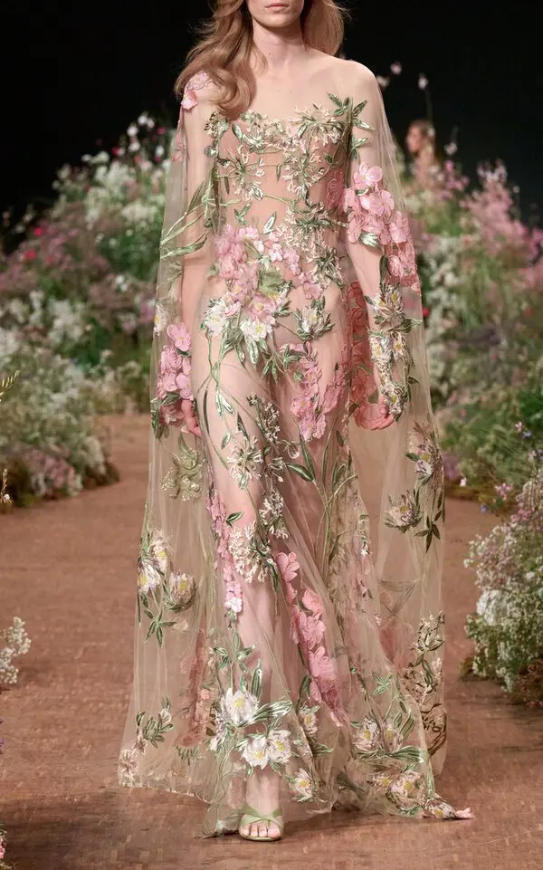Elie Saab Embellished Chiffon Maxi Dress