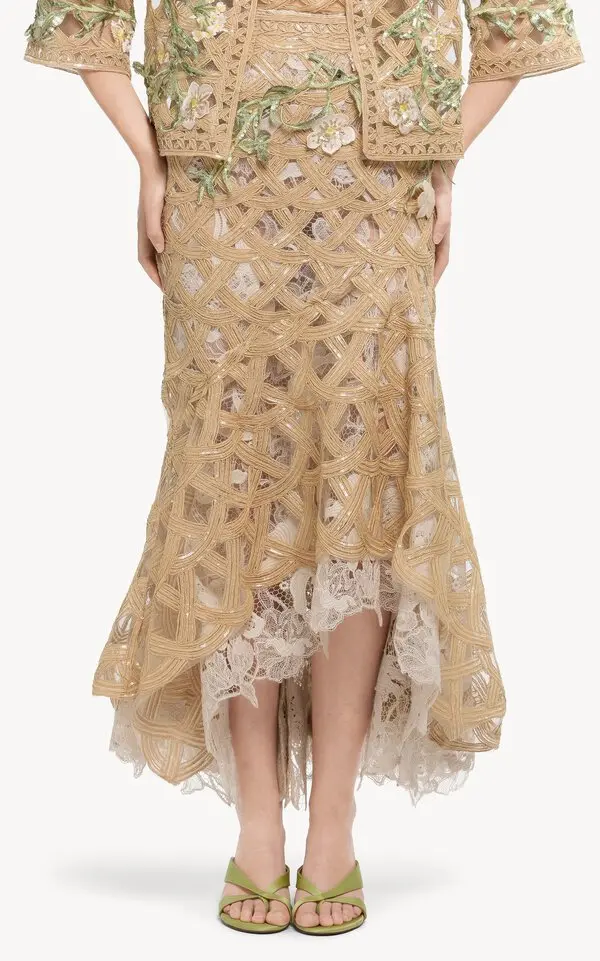 Elie Saab Embroidered Raffia Midi Skirt - Neutral