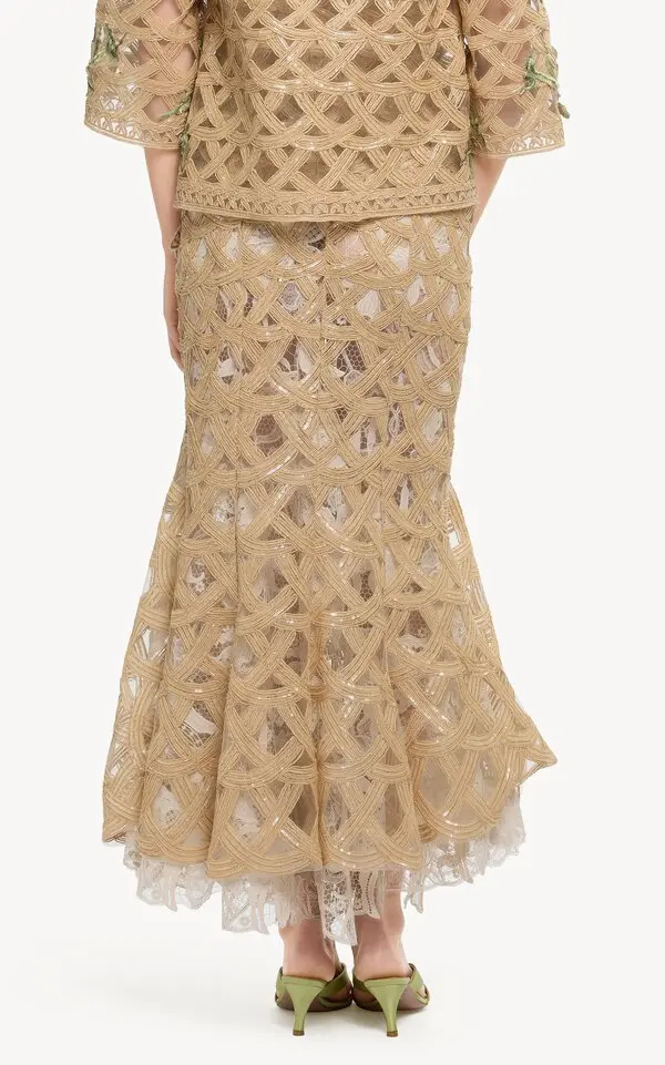 Elie Saab Embroidered Raffia Midi Skirt