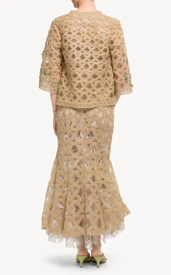 Elie Saab Embroidered Raffia Midi Skirt