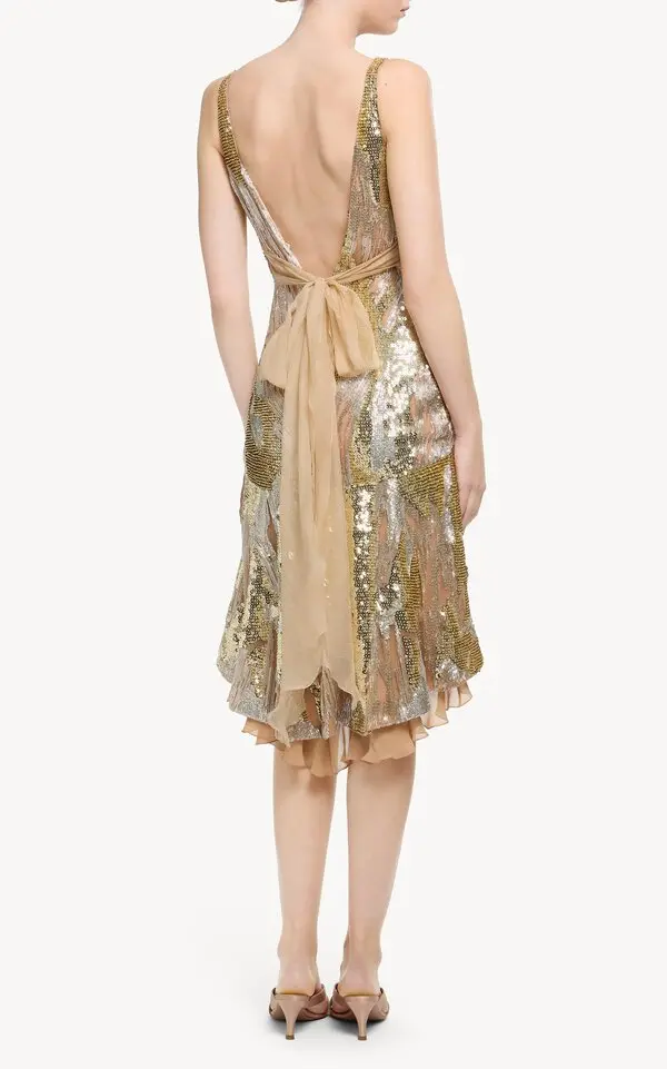 Elie Saab Bead Embroidered Tulle Midi Dress