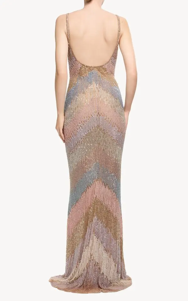 Elie Saab Multicolored Bead Embroidered Maxi Dress