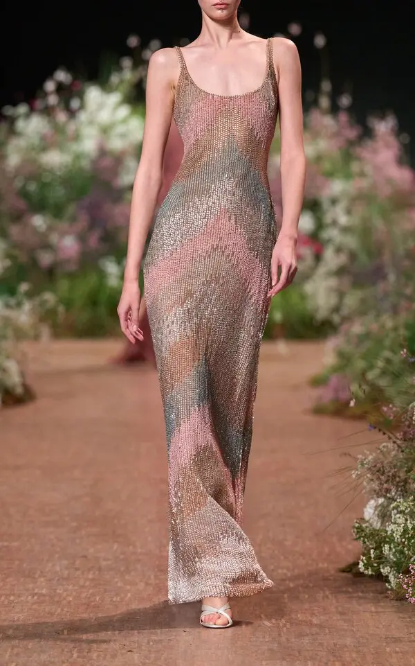 Elie Saab Multicolored Bead Embroidered Maxi Dress