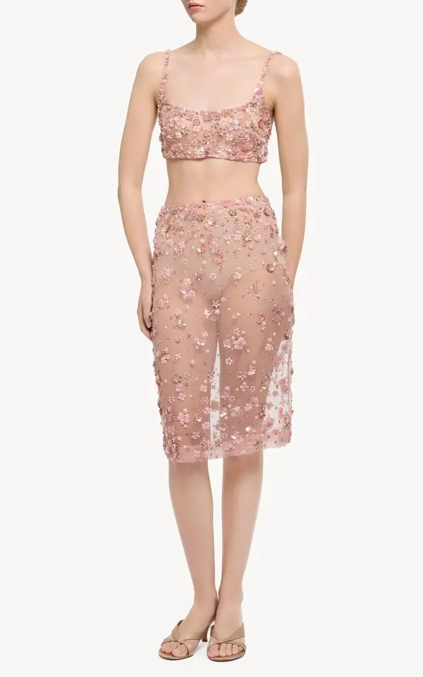Elie Saab Bead Embroidered Organza Midi Skirt
