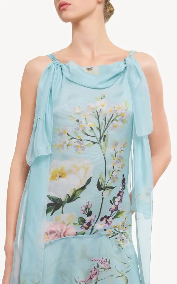 Elie Saab Draped Printed Silk Maxi Dress