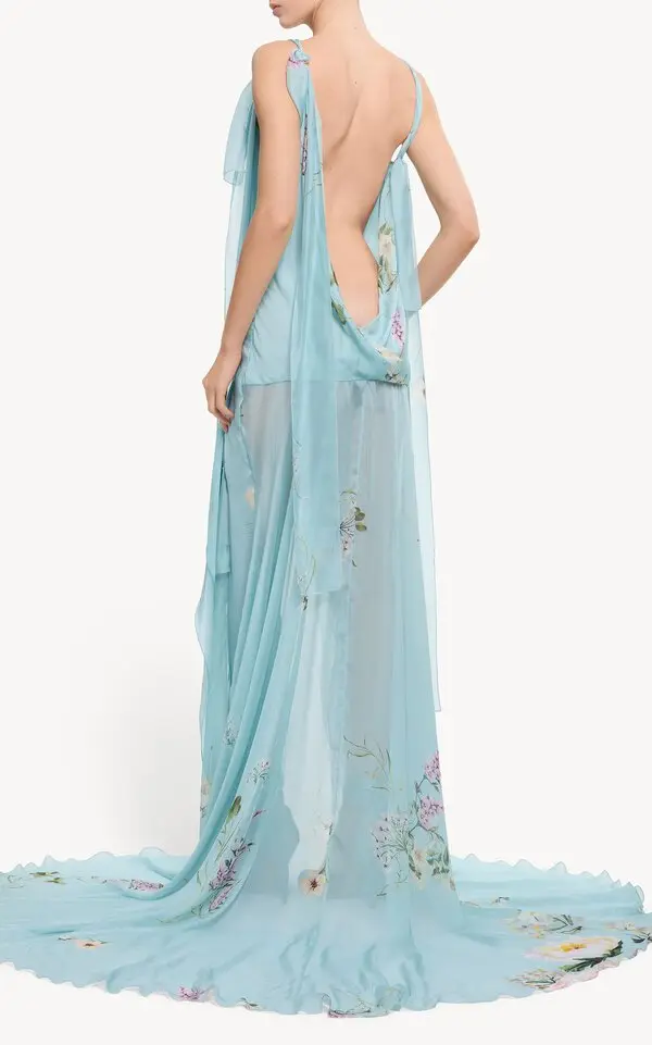 Elie Saab Draped Printed Silk Maxi Dress