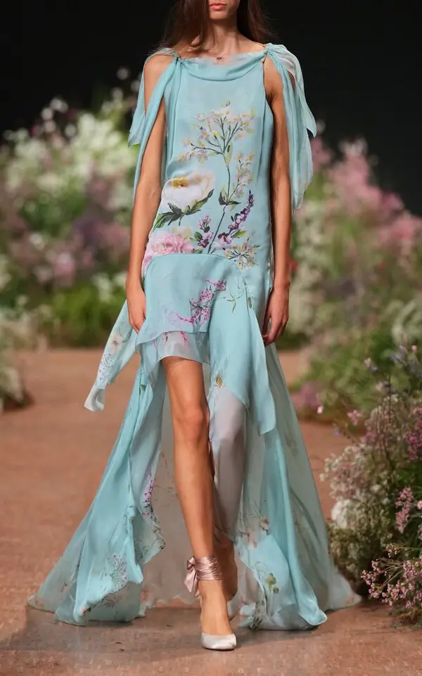 Elie Saab Draped Printed Silk Maxi Dress