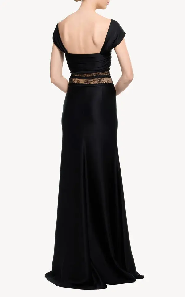 Elie Saab Light Crepe & Lace Maxi Dress