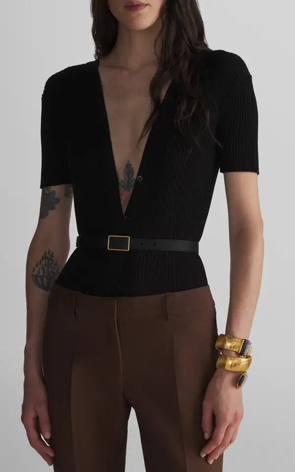 MUGLER Buttoned Knit Cotton Bodysuit