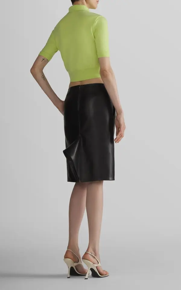 MUGLER Back-slit Leather Knee-length Skirt