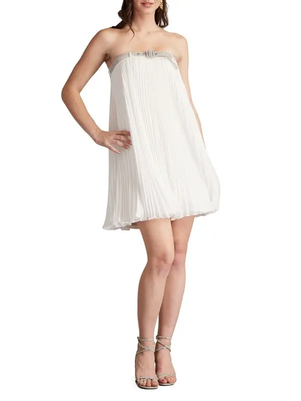 Tadashi Shoji Chiffon Pleated Strapless Minidress