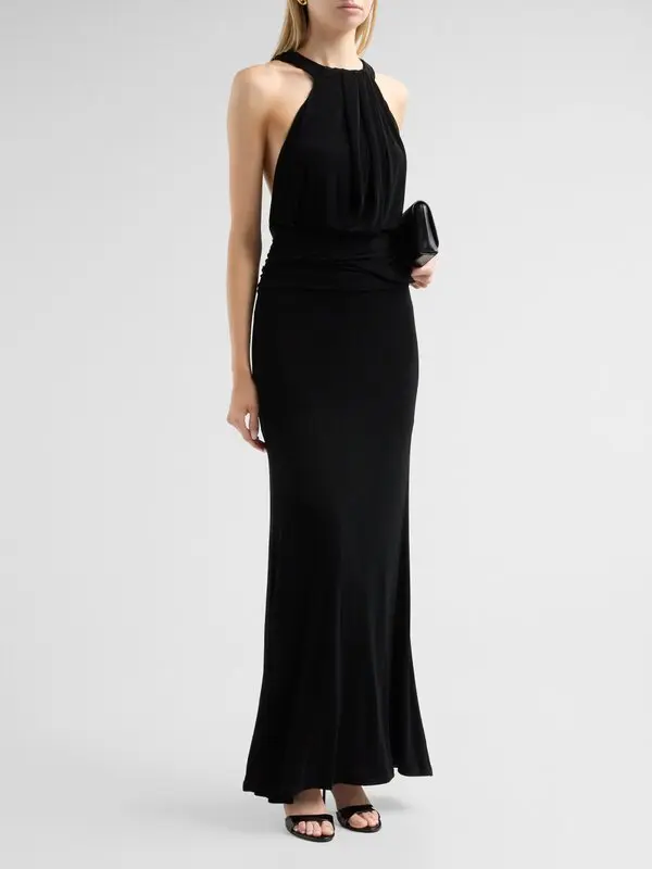 Black Halo Lucine Shirred Draped Gown