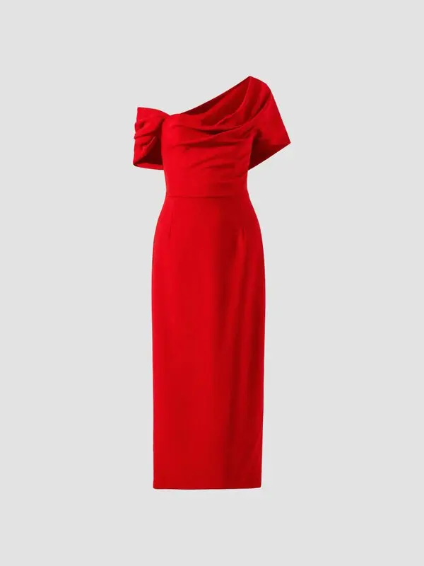 Carolina Herrera Sofia Draped Asymmetric Midi Dress - Red
