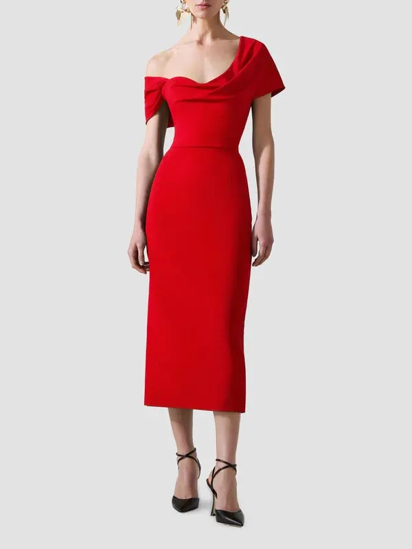 Carolina Herrera Sofia Draped Asymmetric Midi Dress