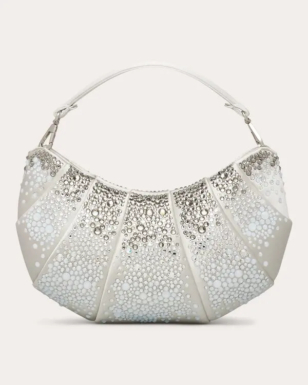 Rodo Croissant Satin Crystal Handbag - Silver