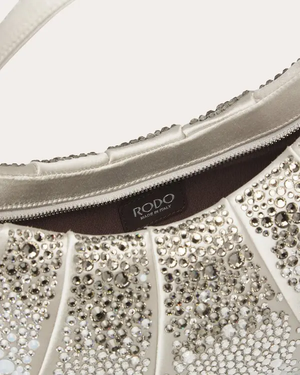 Rodo Croissant Satin Crystal Handbag