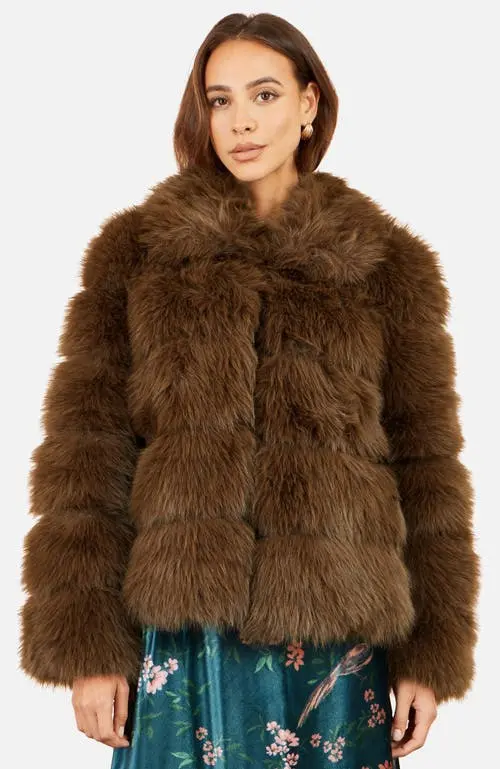YUMI Luxe Faux Fur Coat - Brown