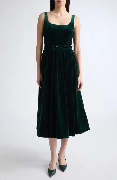 EMILIA WICKSTEAD Eagle Belted Velvet Dress - Green