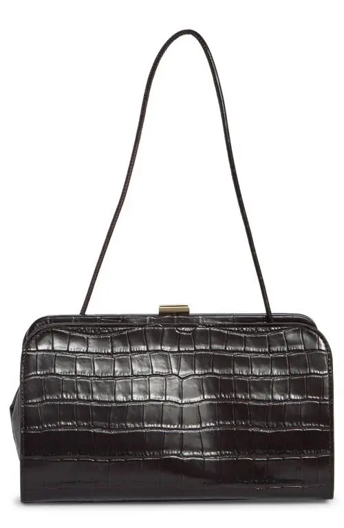 LOEFFLER RANDALL Zella Croc Embossed Leather Shoulder Bag - Ebony