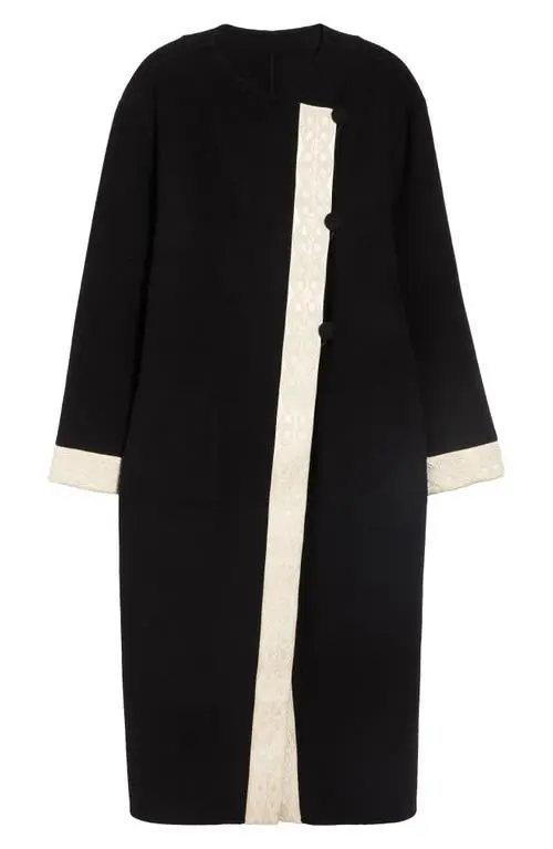 Posse Florian Embroidered Trim Wool & Cashmere Blend Coat - Black