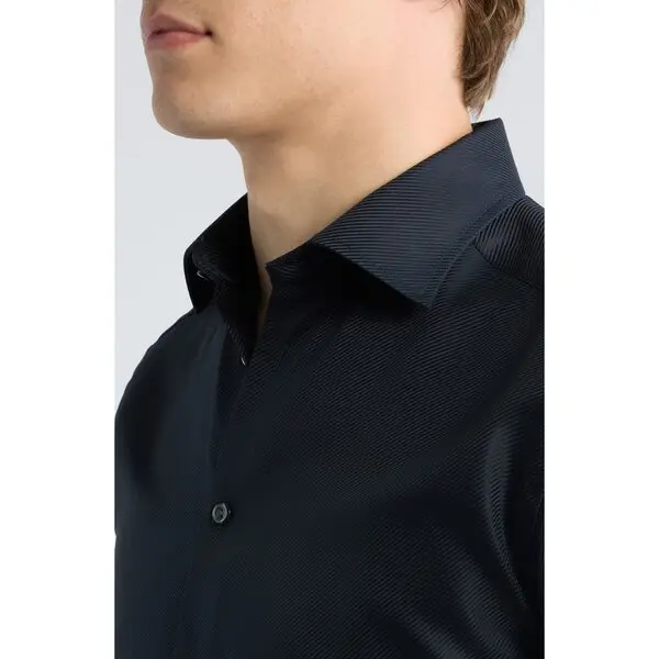 Eton Slim Fit Cotton Twill Dress Shirt - Black