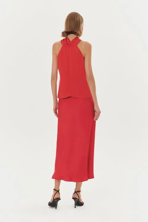 EXQUISE Brandon Knot Detail Satin Halter Blouse