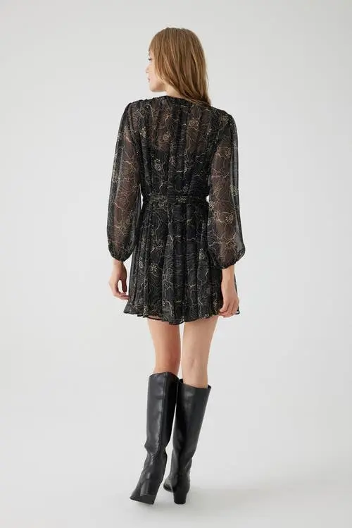 EXQUISE Abina Long Sleeve Chiffon Mini Dress