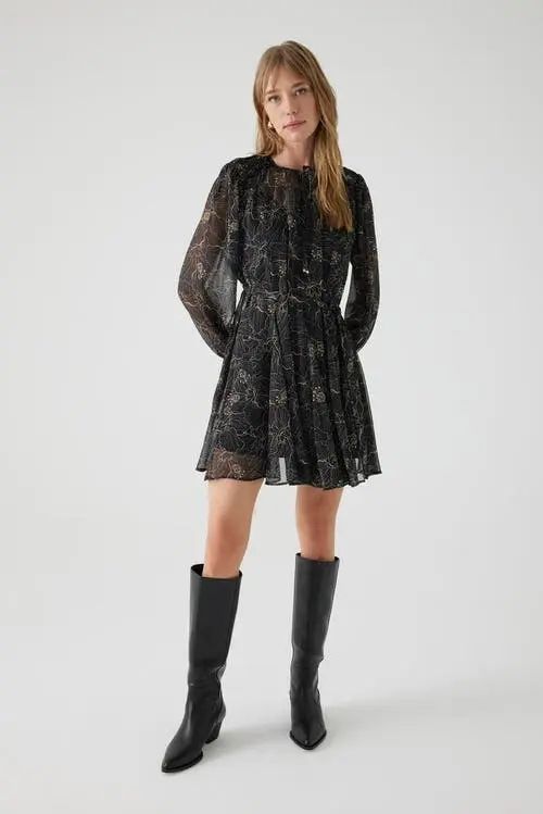 EXQUISE Abina Long Sleeve Chiffon Mini Dress
