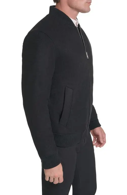 KENNETH COLE Wool Blend Bomber Jacket - Black