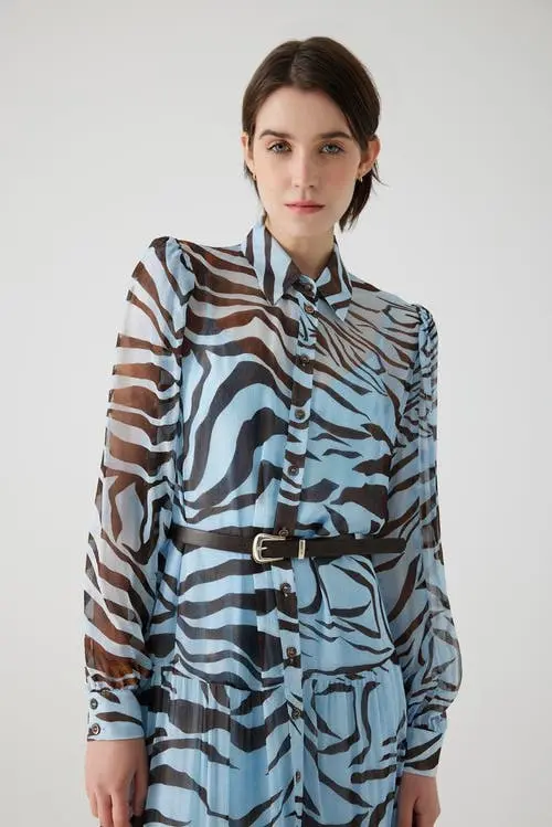 EXQUISE Azure Tiered Chiffon Maxi Dress