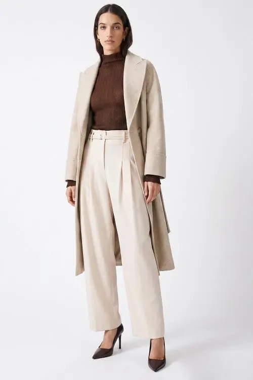 EXQUISE Raglan Sleeve Lined Coat With Belted Waist - Ecru