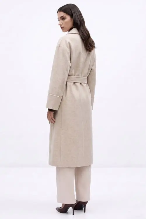 EXQUISE Raglan Sleeve Lined Coat With Belted Waist - Ecru
