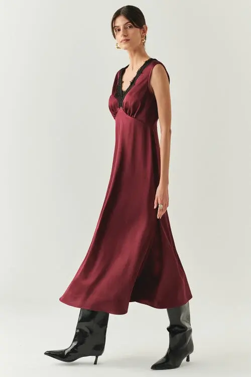 EXQUISE Chana Lace Trim Satin Dress