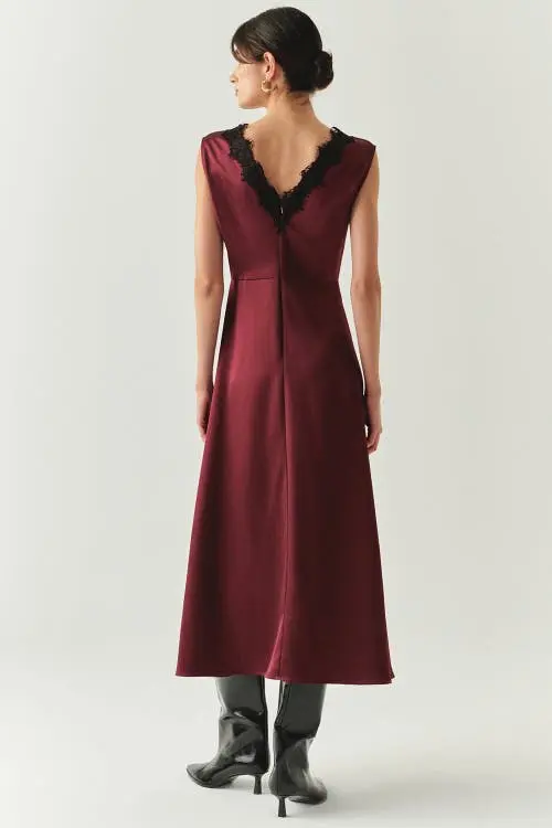 EXQUISE Chana Lace Trim Satin Dress
